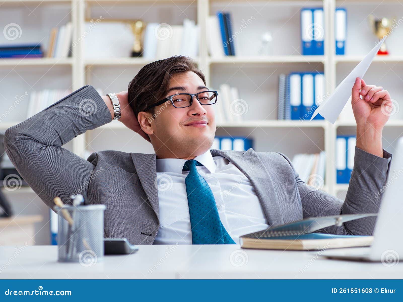 Businessman with Paper Airplane in Office Stock Photo - Image of ...