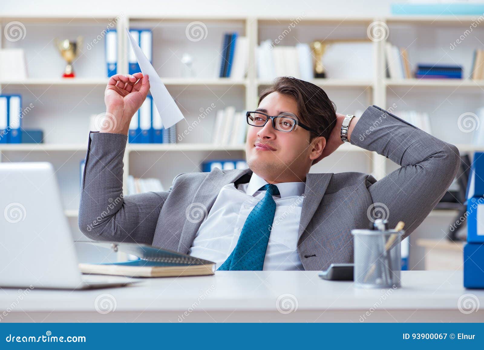 The Businessman with Paper Airplane in Office Stock Image - Image of ...