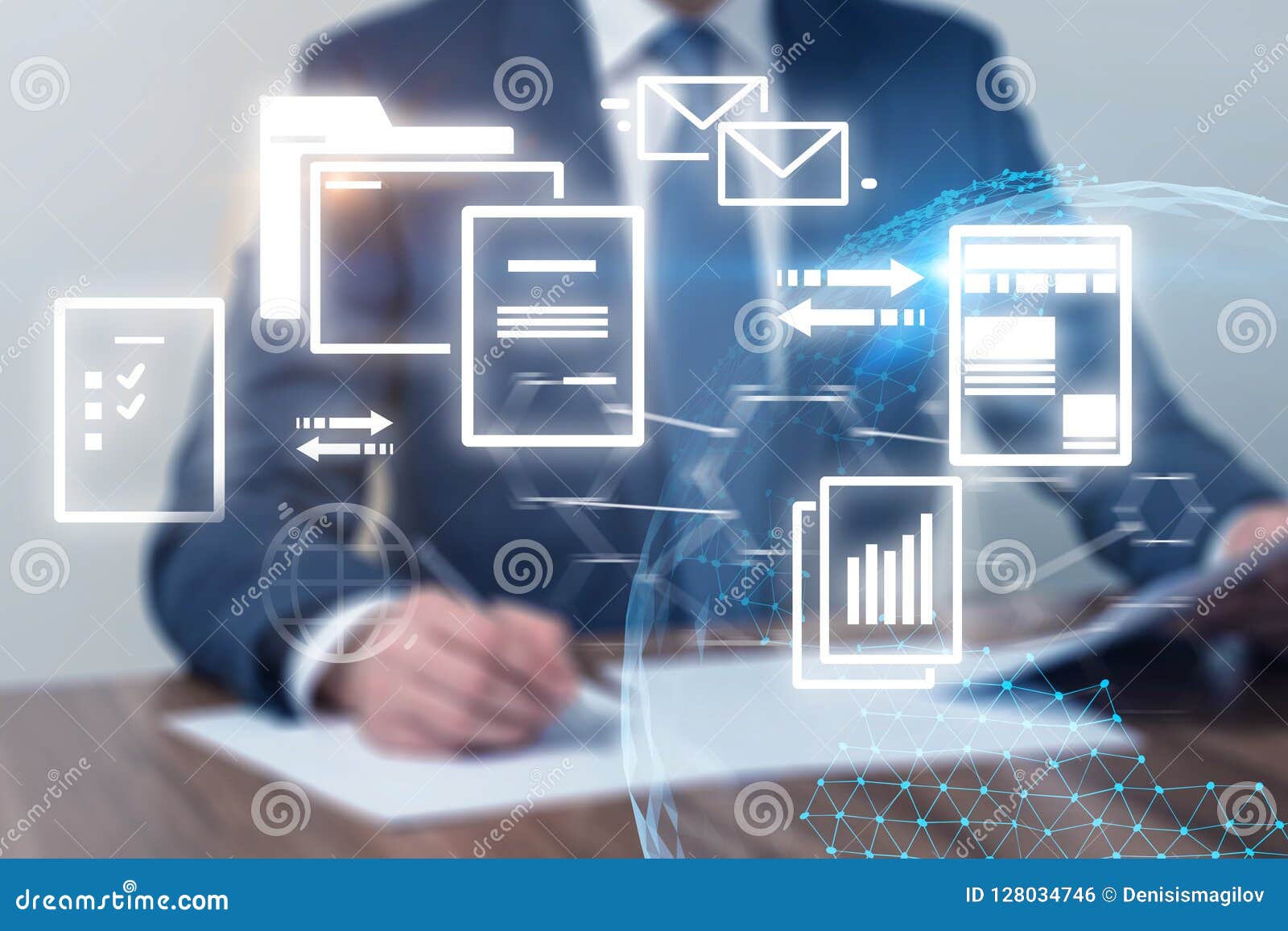 Businessman with Papers, Internet Document Icons Stock Photo - Image of ...