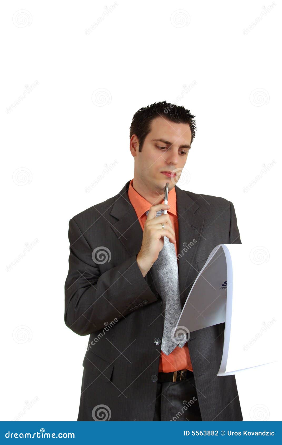 Businessman with Papers Thinking Stock Photo - Image of business ...