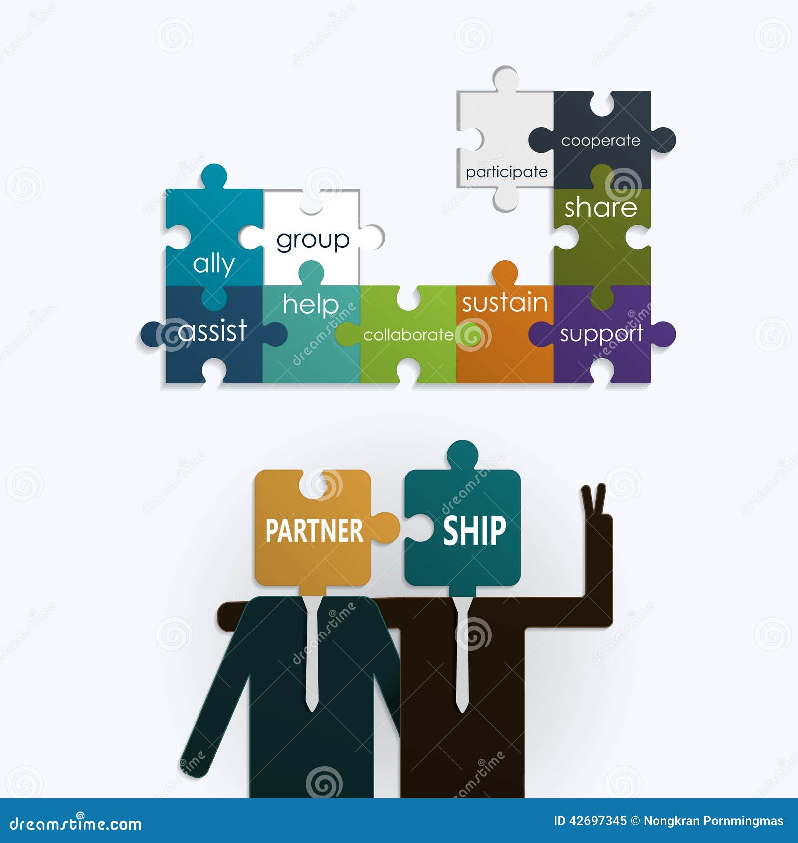 Businessman with Partnership Text on Puzzle Jigsaw Stock Vector ...