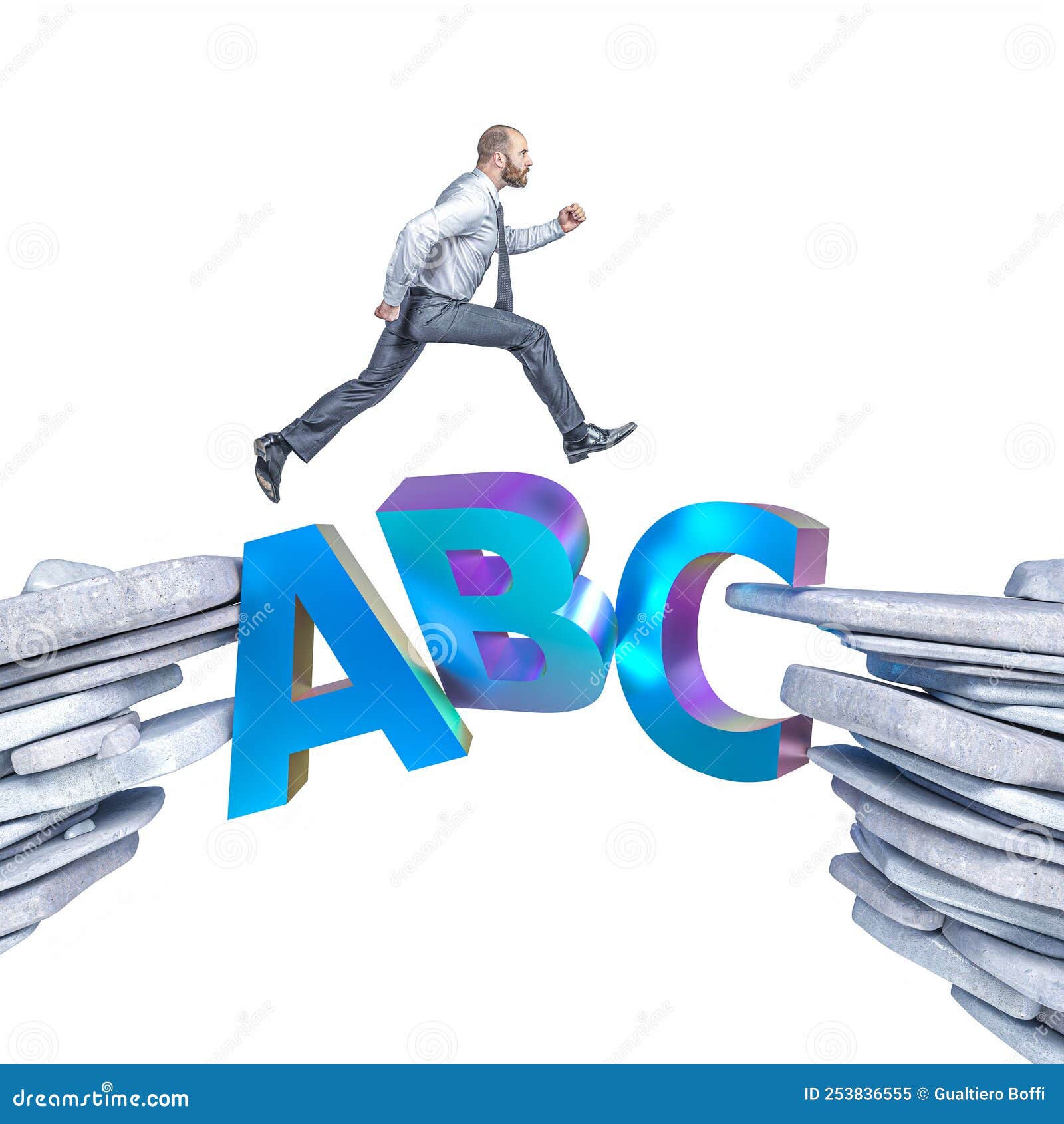 Businessman Passes a Bridge Built with Letters of the Alphabet Stock ...
