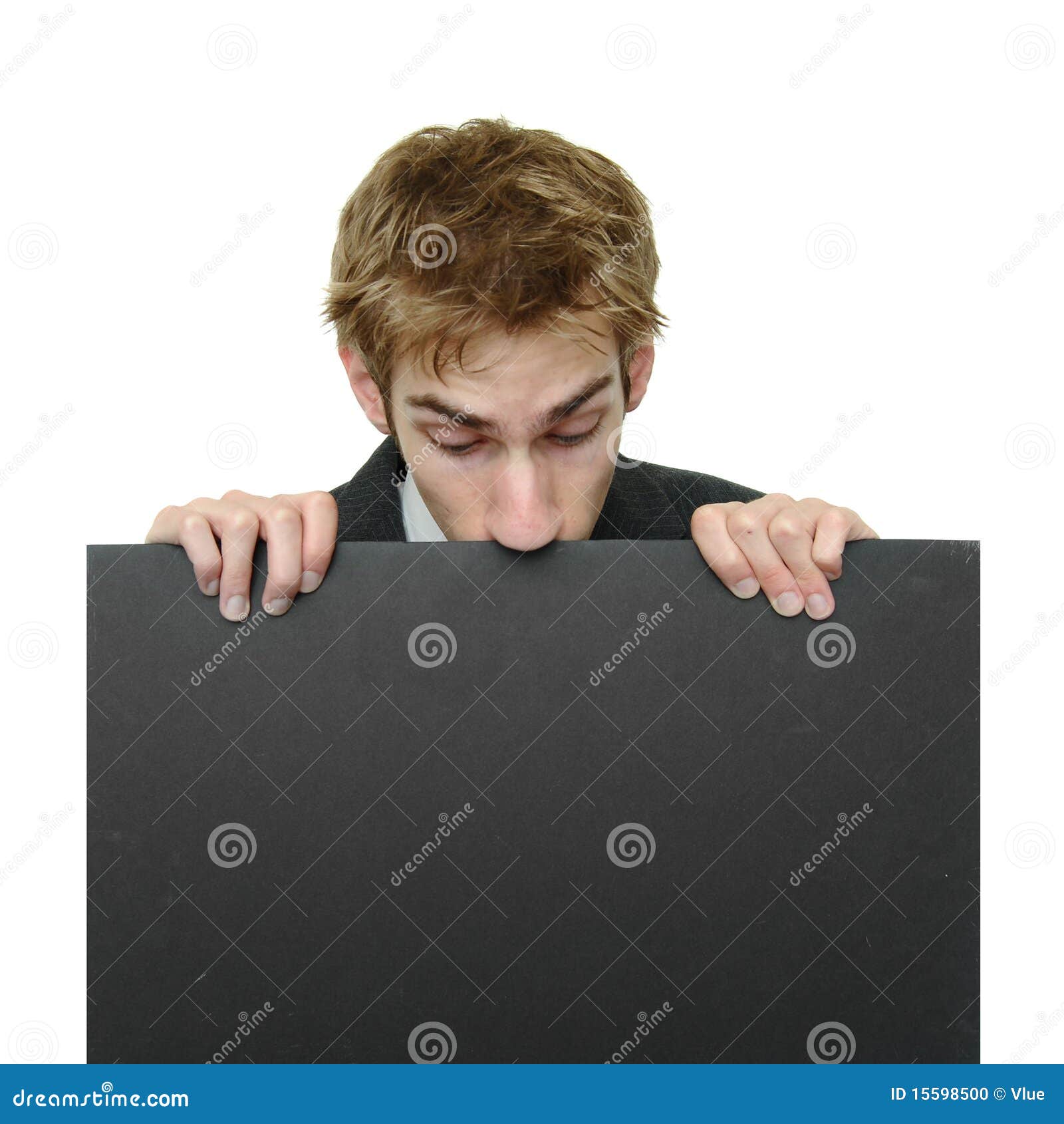 Businessman Peeking at Sign Stock Photo - Image of close, copy: 15598500