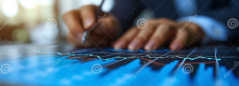 Businessman Pen Pointing Turnover with Graph Chart Report Analysis Data ...