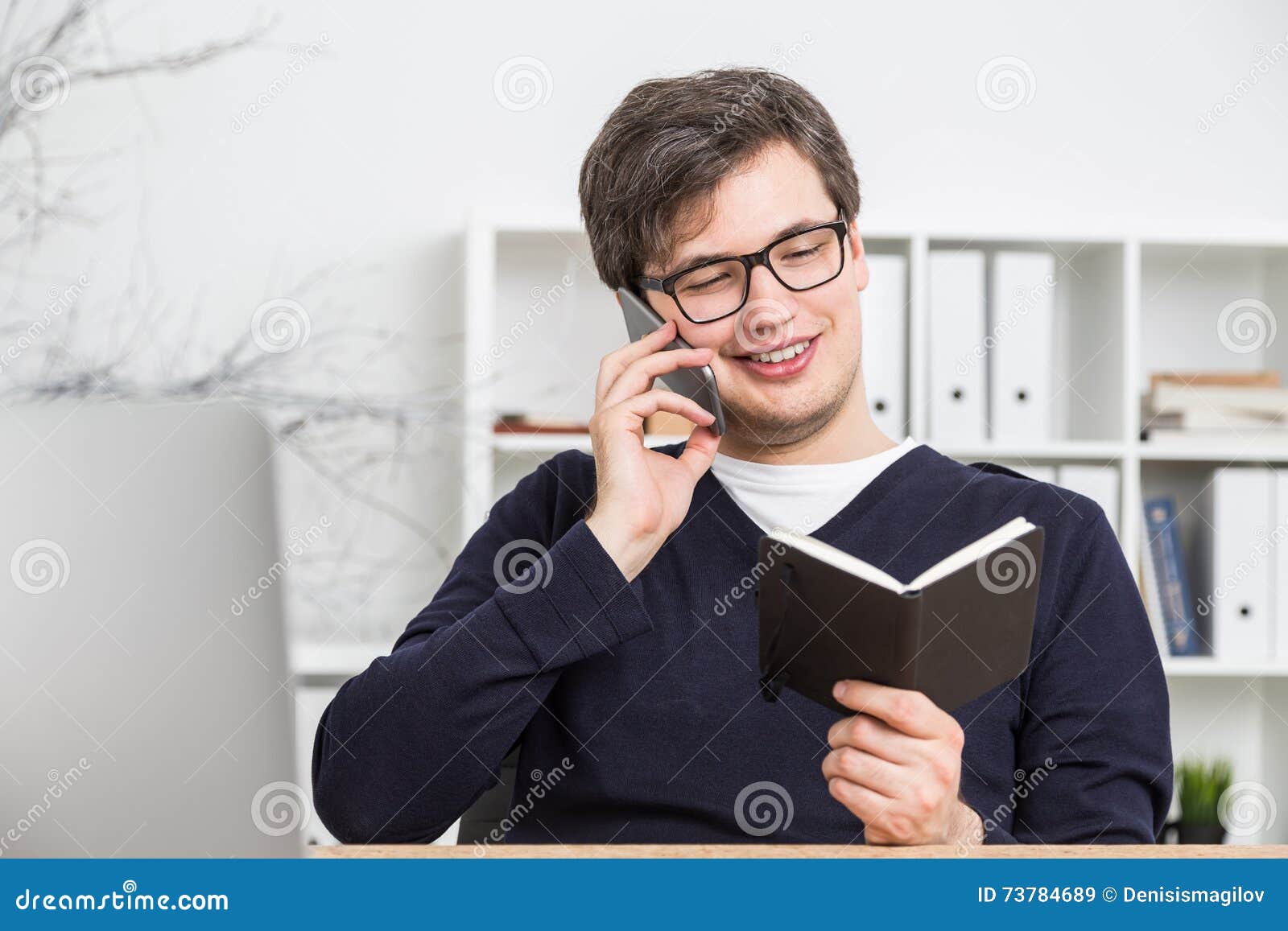 Businessman on Phone Checking Schedule Stock Image - Image of cellphone ...