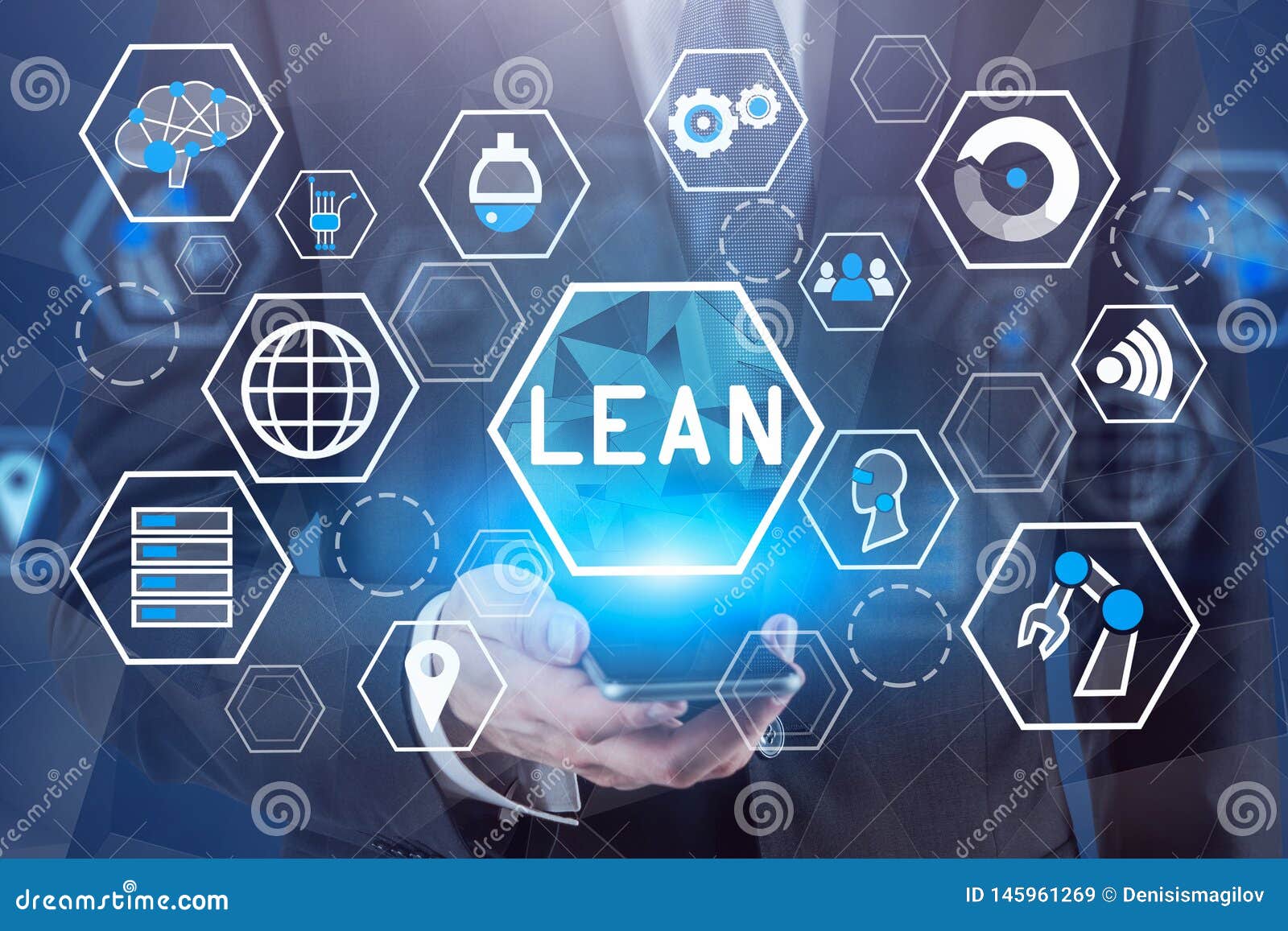 Businessman with Phone, LEAN Digital Interface Stock Image - Image of ...