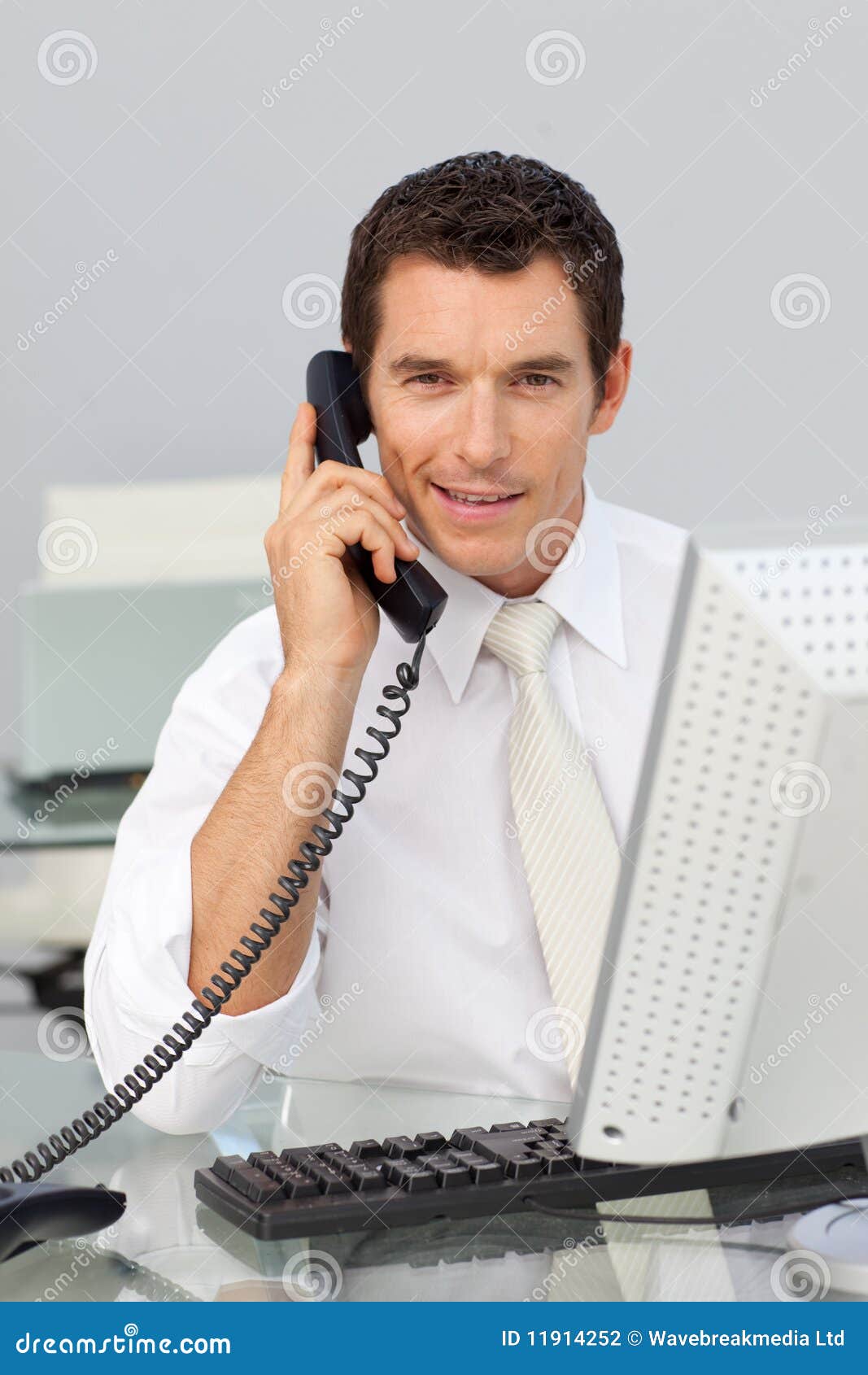 Businessman on Phone and Working with a Computer Stock Photo - Image of ...