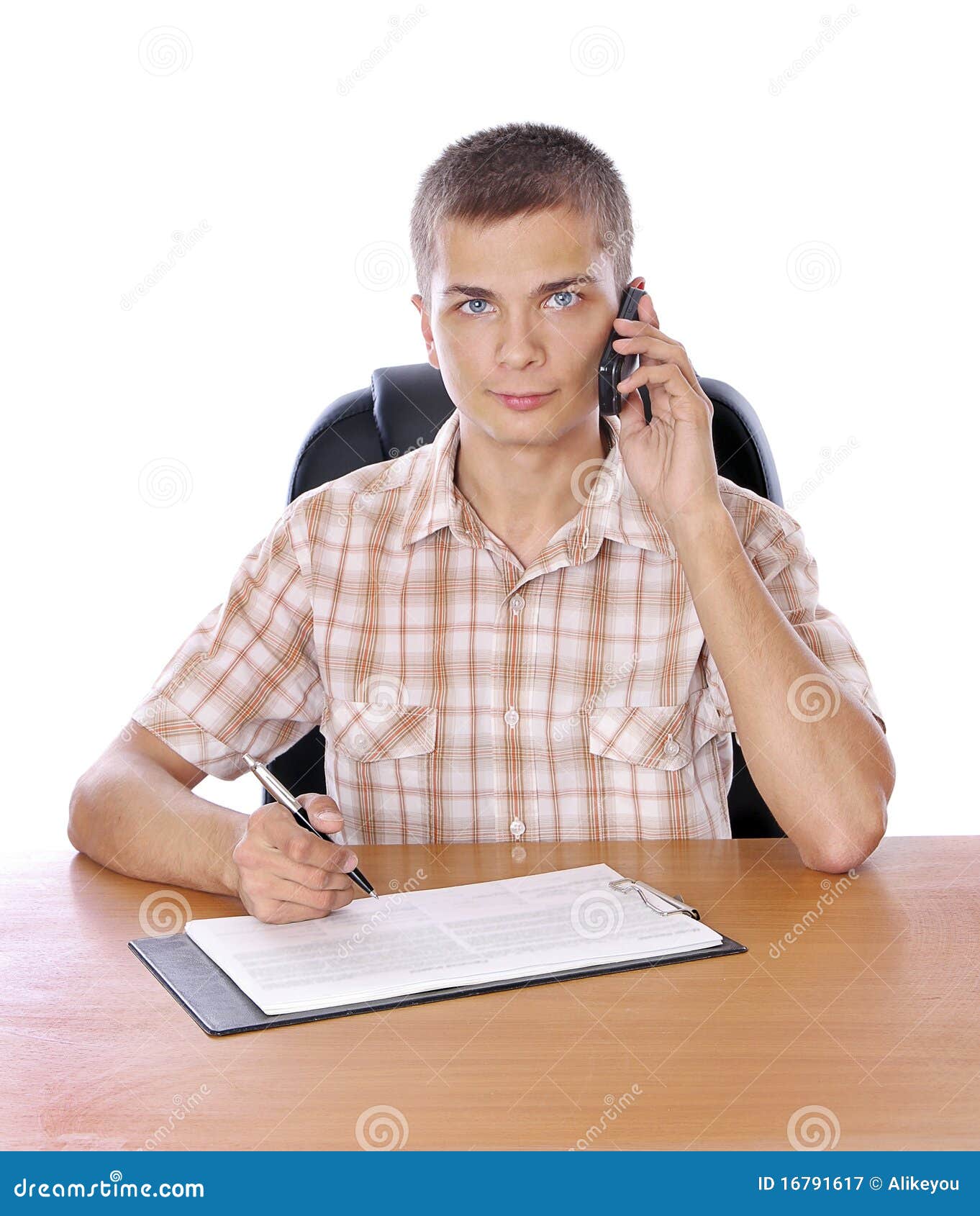 Businessman with Phone is Writing Documents Stock Image - Image of ...