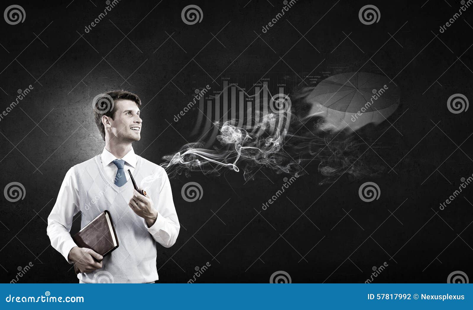 Businessman and pipe smoke stock photo. Image of marketing - 57817992
