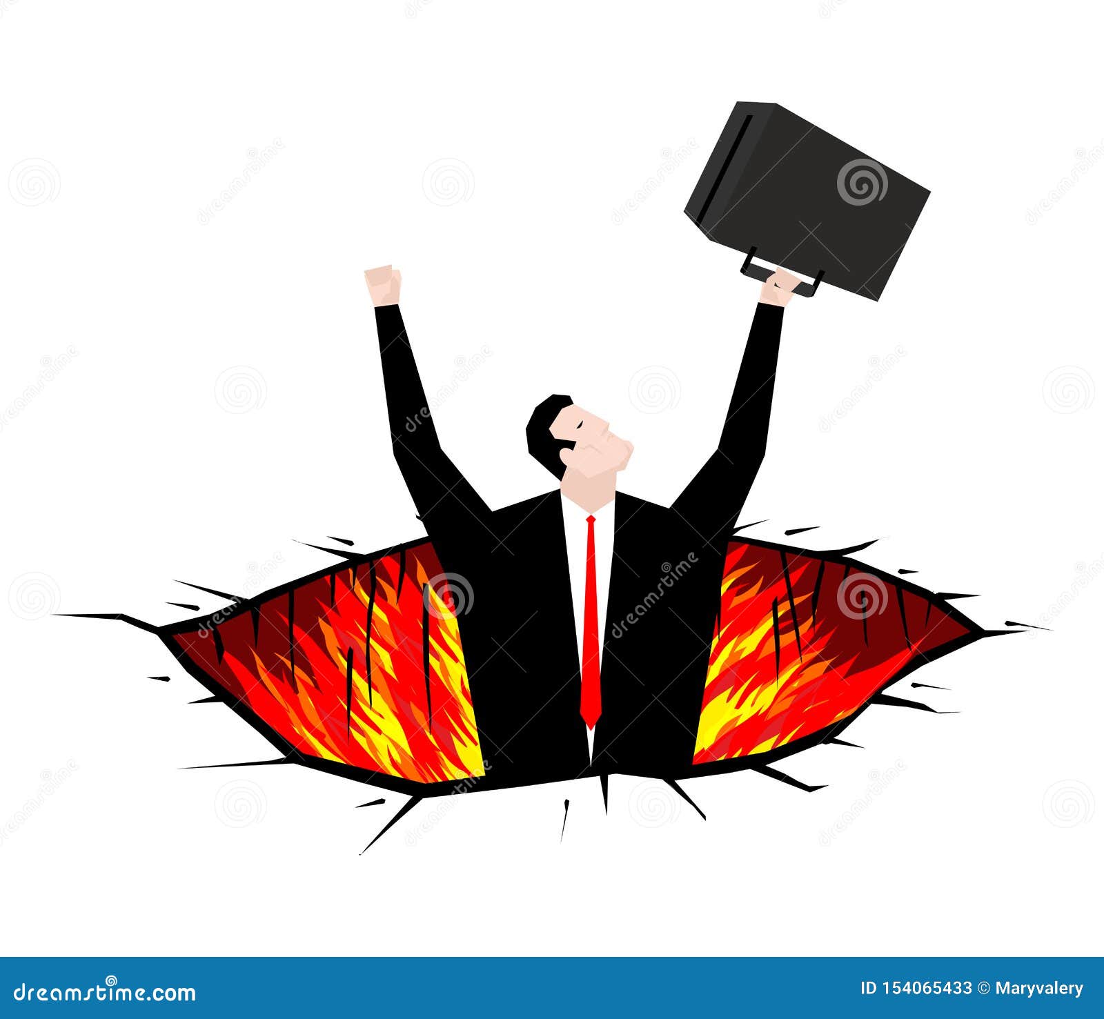 Businessman In Pit To Hell. Fire Rift. Hole In Purgatory Cartoon Vector ...