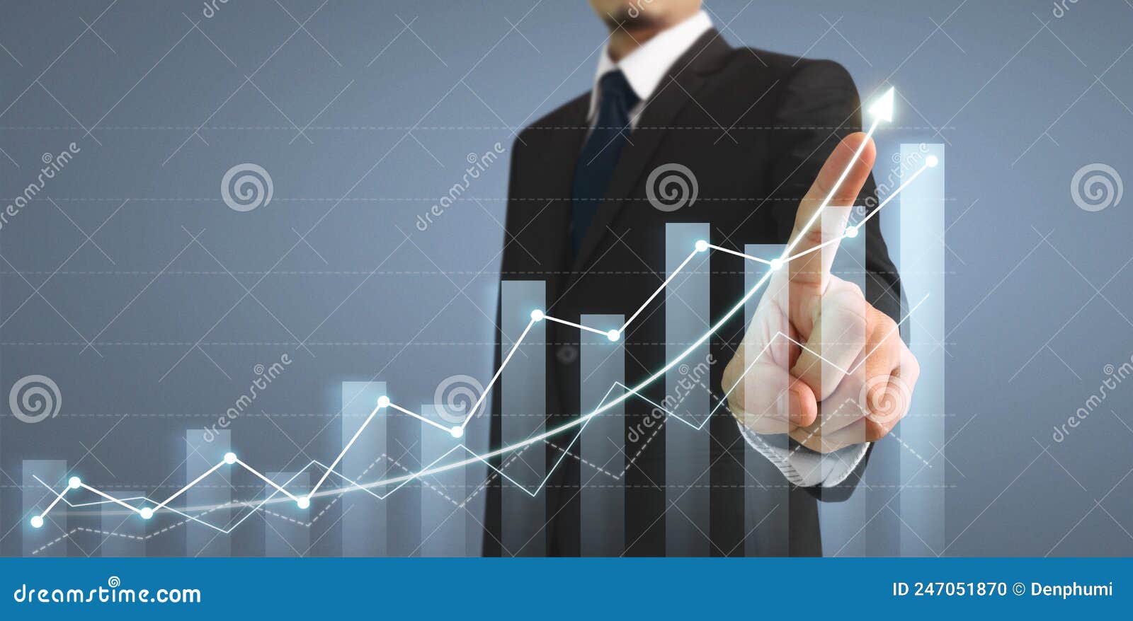 Businessman Plan Graph Growth and Increase of Chart Positive Indicators ...