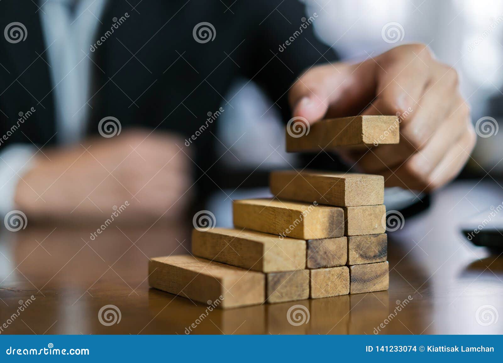 Businessman Planing and Strategy Putting Wooden Blocks Risk or Success ...