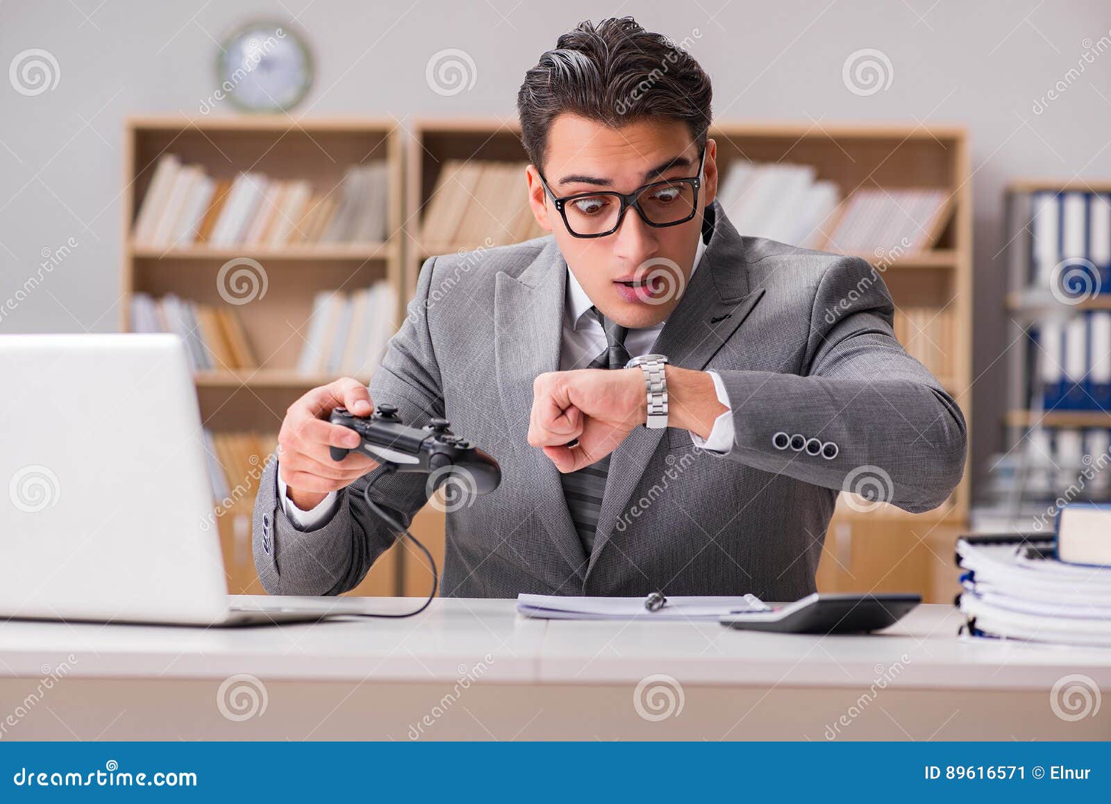 The Businessman Playing Computer Games at Work Office Stock Image ...