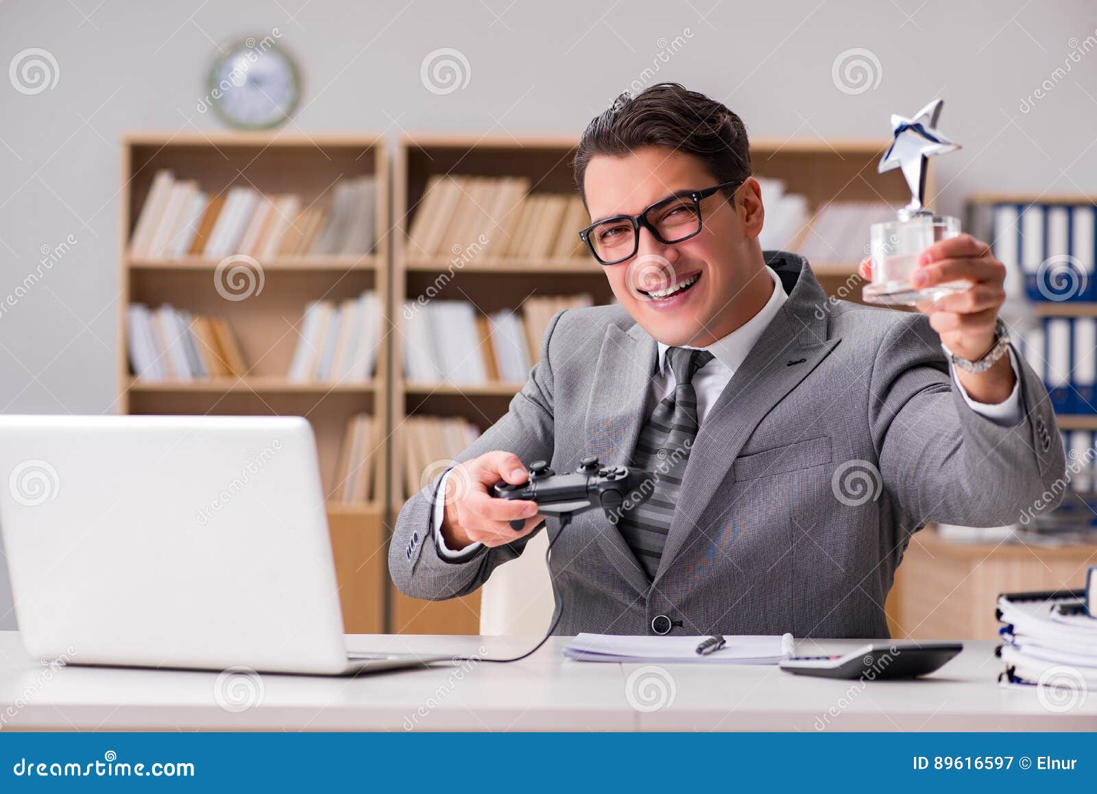 The Businessman Playing Computer Games at Work Office Stock Image ...