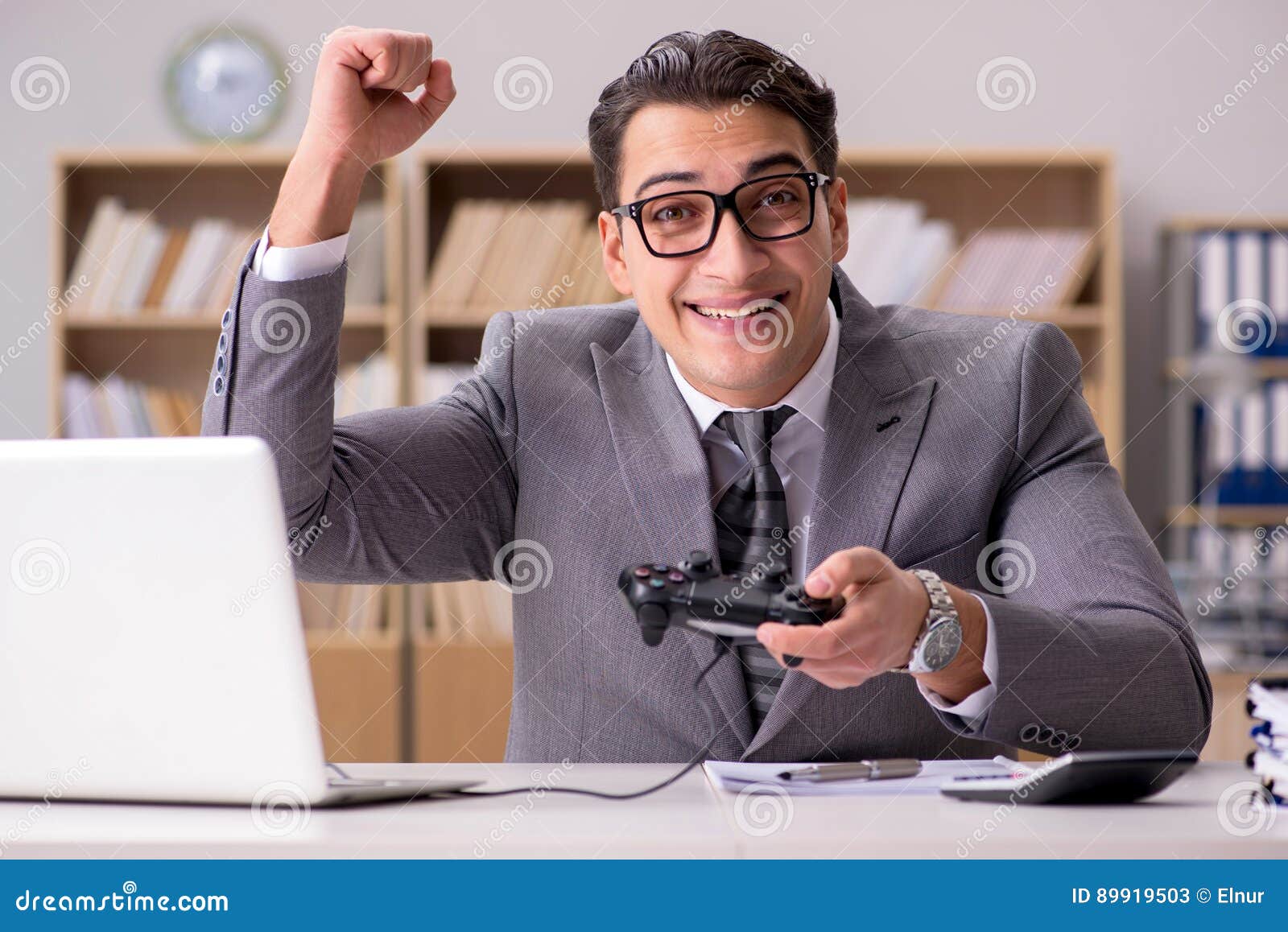 The Businessman Playing Computer Games at Work Office Stock Image ...