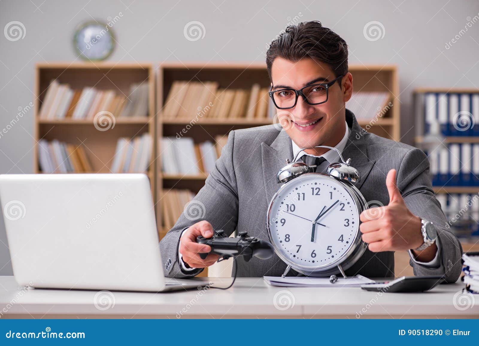 The Businessman Playing Computer Games at Work Office Stock Photo ...