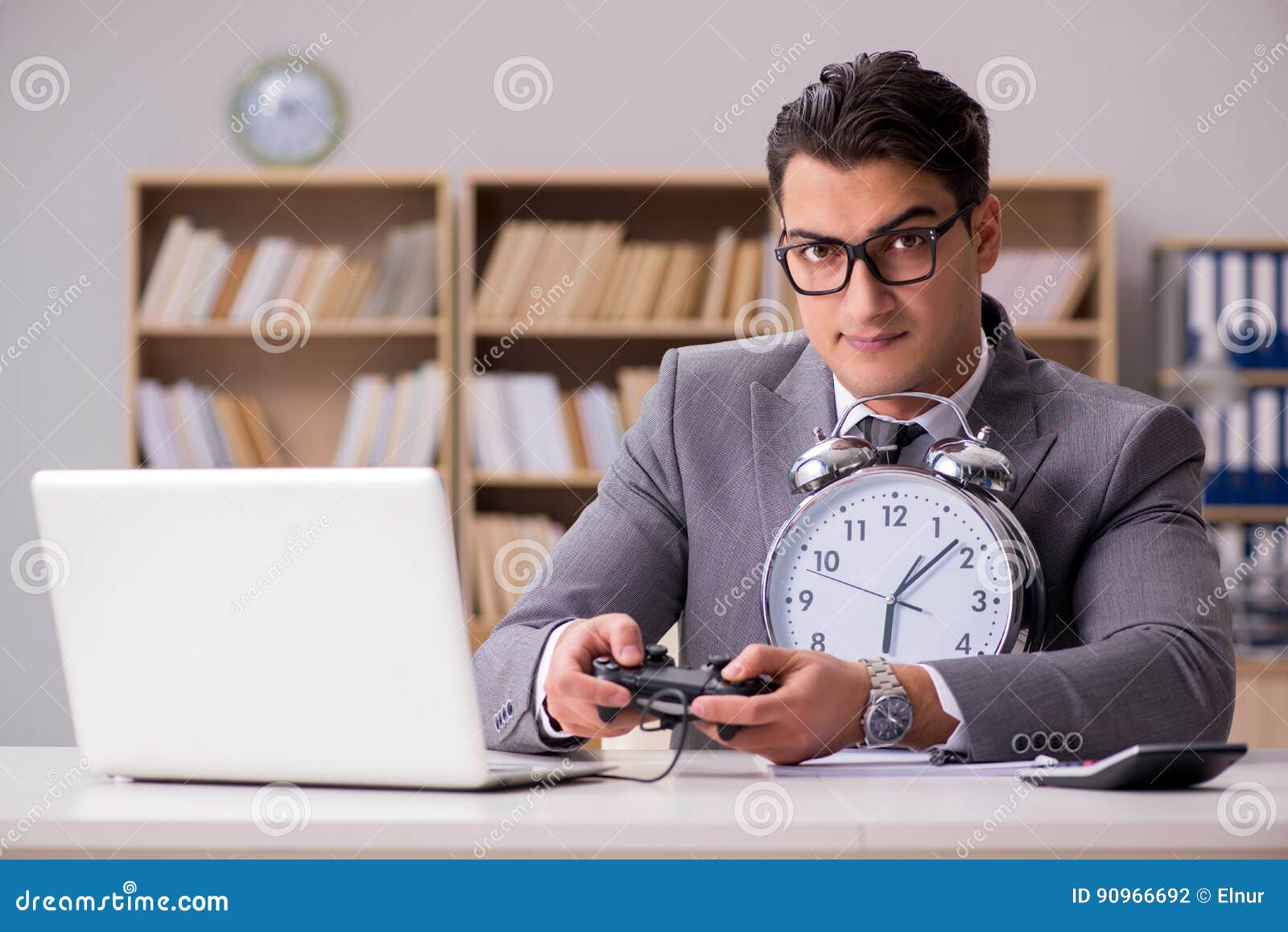 The Businessman Playing Computer Games at Work Office Stock Photo ...