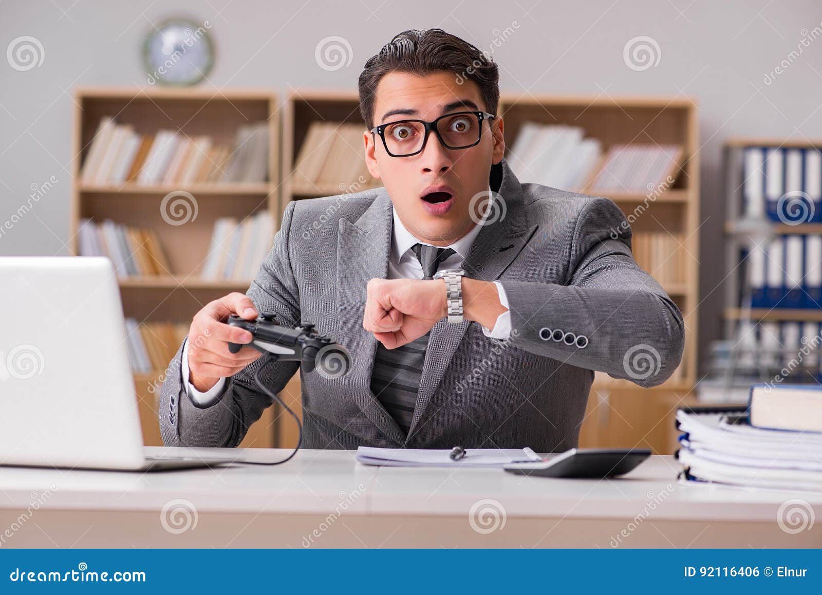 The Businessman Playing Computer Games at Work Office Stock Photo ...
