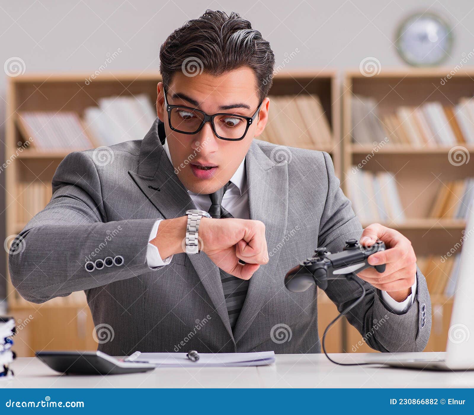 Businessman Playing Computer Games at Work Office Stock Photo - Image ...
