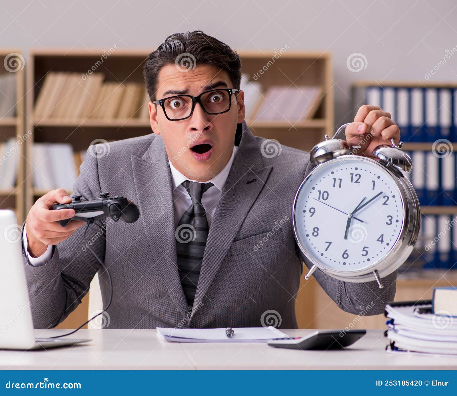 Businessman Playing Computer Games at Work Office Stock Photo - Image ...