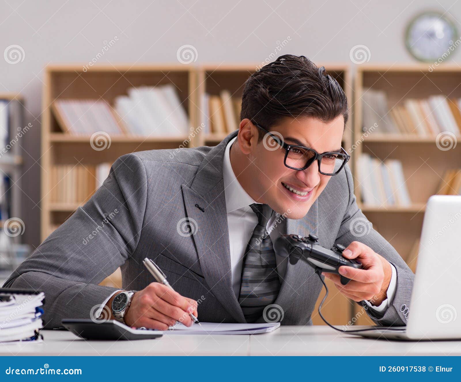 Businessman Playing Computer Games at Work Office Stock Photo - Image ...