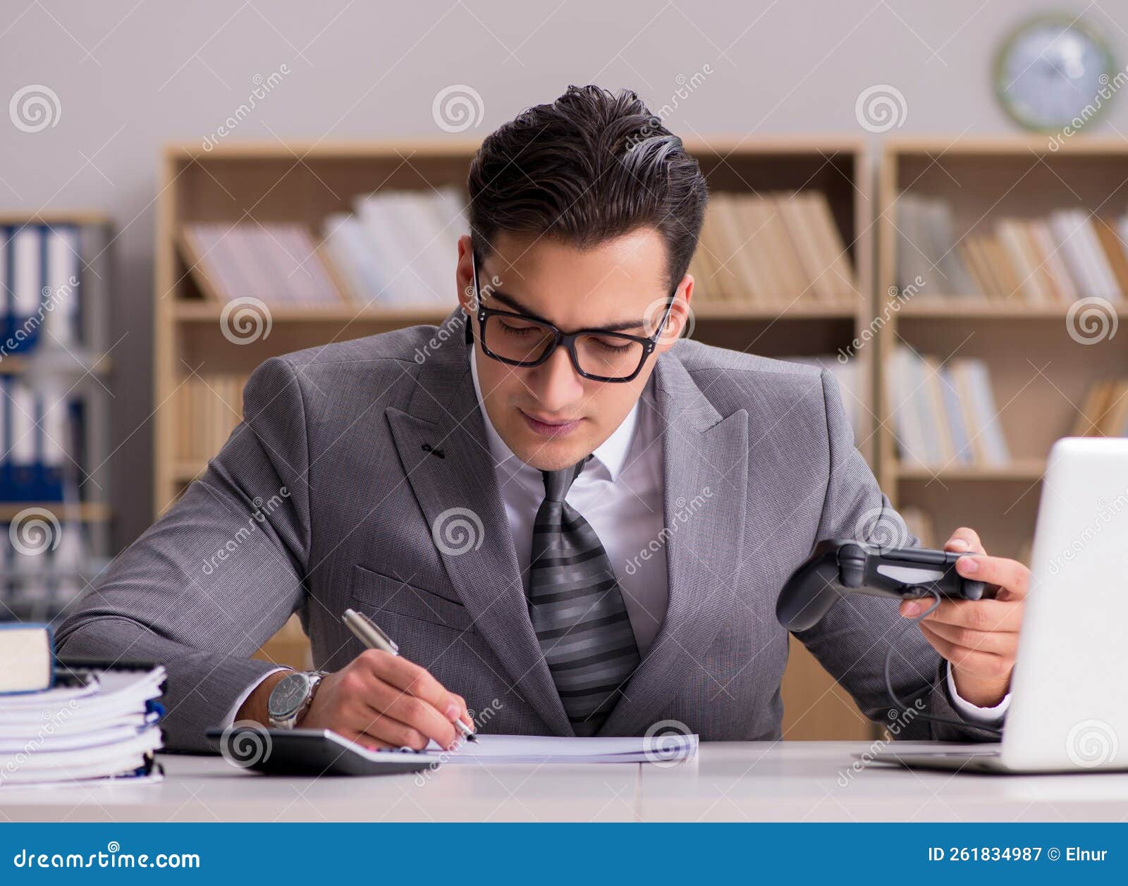 Businessman Playing Computer Games at Work Office Stock Image - Image ...