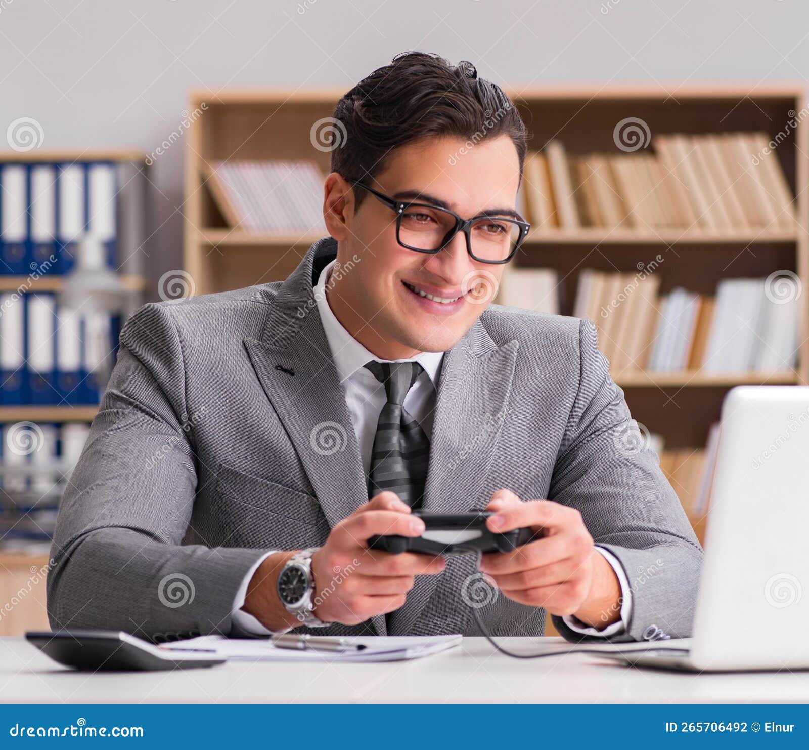Businessman Playing Computer Games at Work Office Stock Photo - Image ...