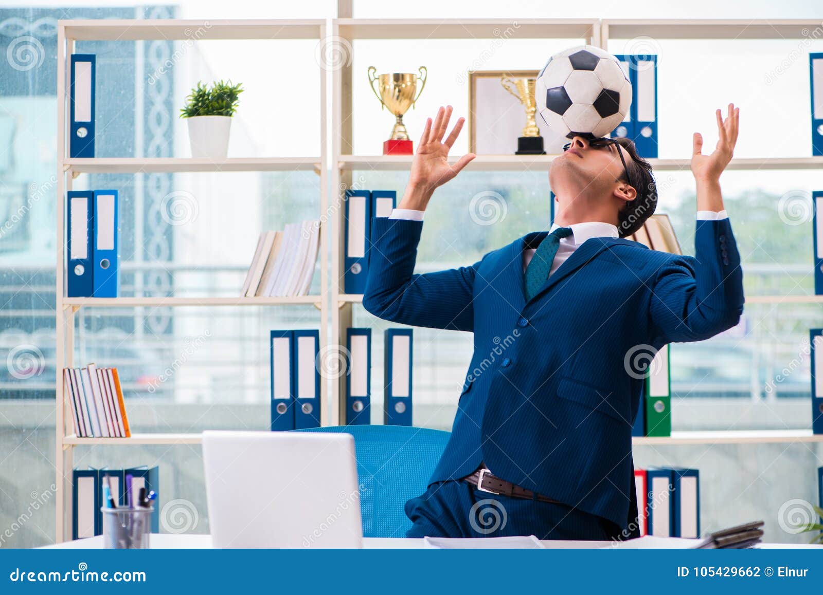 The Businessman Playing Football in the Office Stock Photo - Image of ...