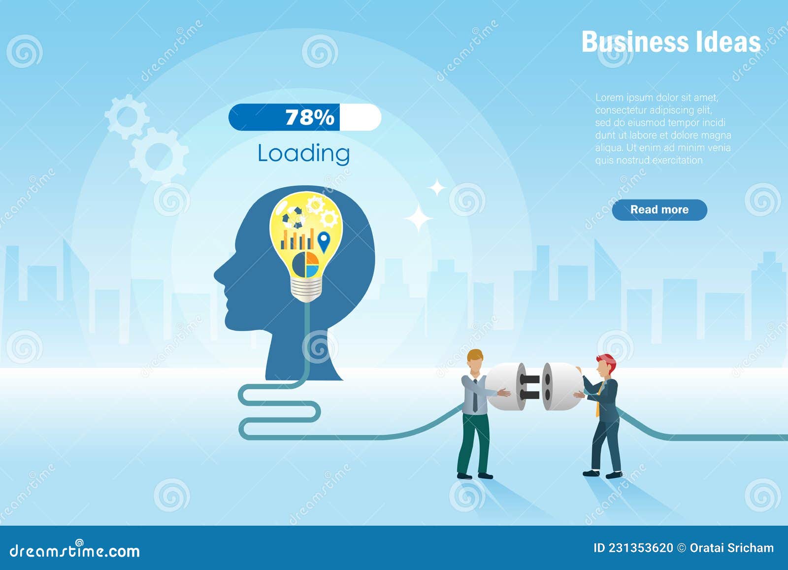 Businessman Plug in Light Bulb Switch on Creative Ideas in Human Brain ...