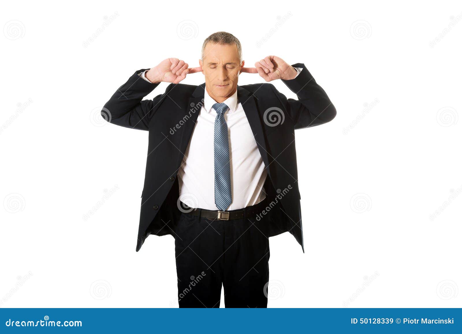 Businessman Plugging His Ears Stock Image - Image of silence ...