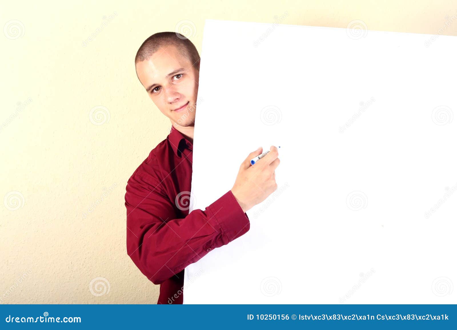 Businessman point at table stock photo. Image of handsome - 10250156