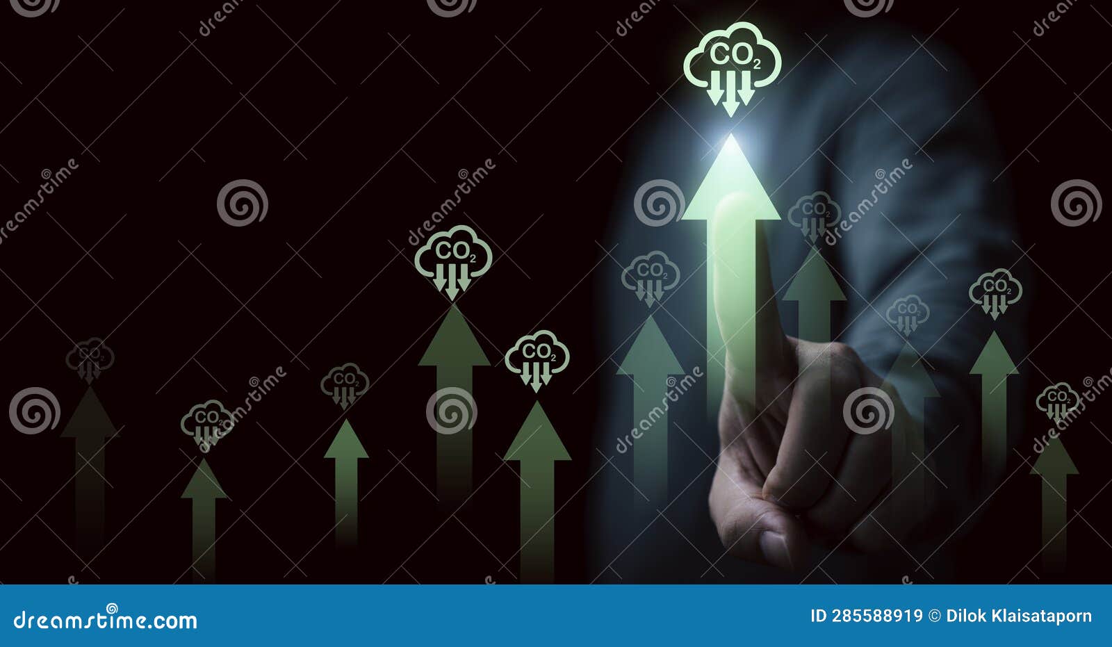 Businessman Point To Increasing Arrow with Carbon Reduction for for Decrease CO2 , Carbon ...