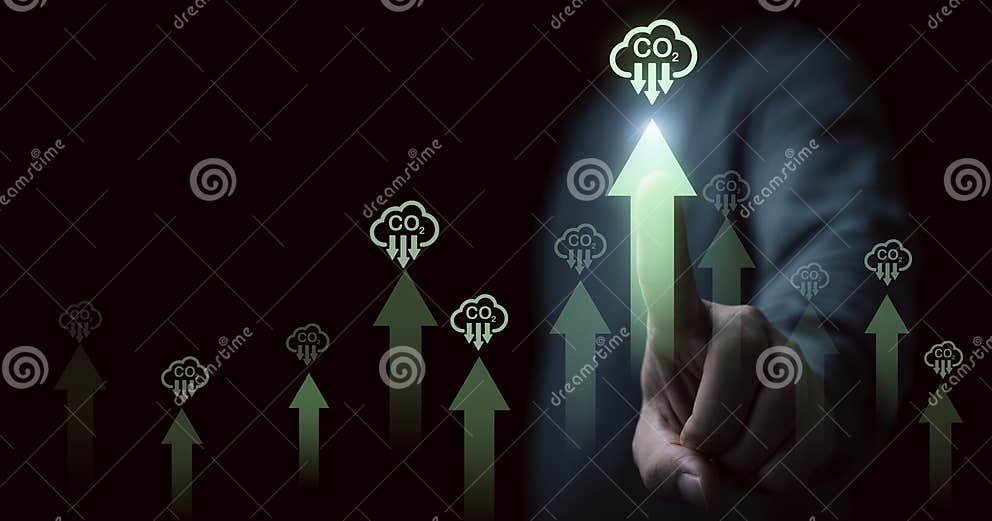 Businessman Point To Increasing Arrow with Carbon Reduction for for Decrease CO2 , Carbon ...