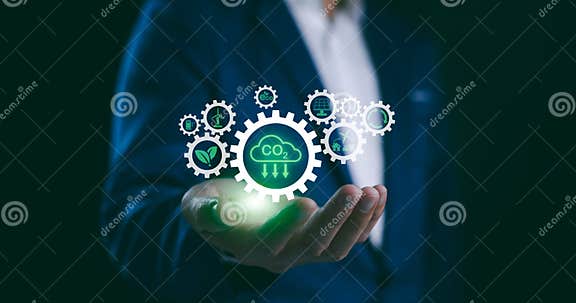 Businessman Point To Increasing Arrow with Carbon Reduction for Decrease CO2, Green House Global ...