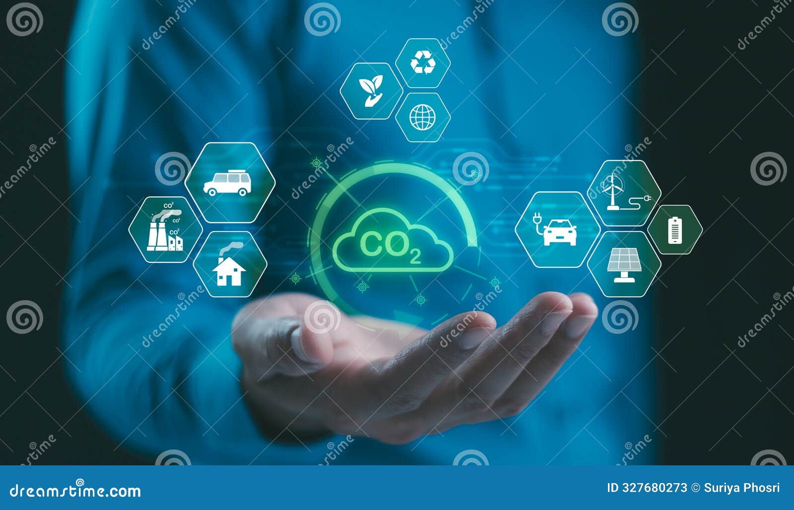 Businessman Point To Increasing Arrow with Carbon Reduction for Decrease CO2, Green House Global ...