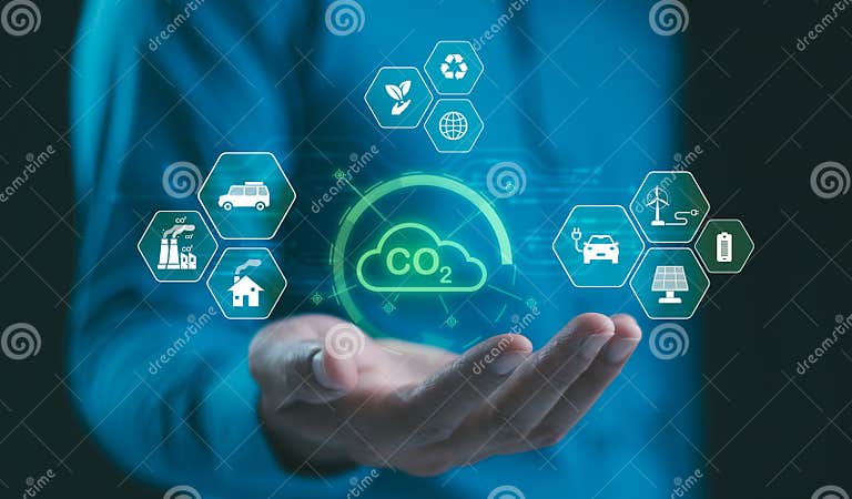 Businessman Point To Increasing Arrow with Carbon Reduction for Decrease CO2, Green House Global ...