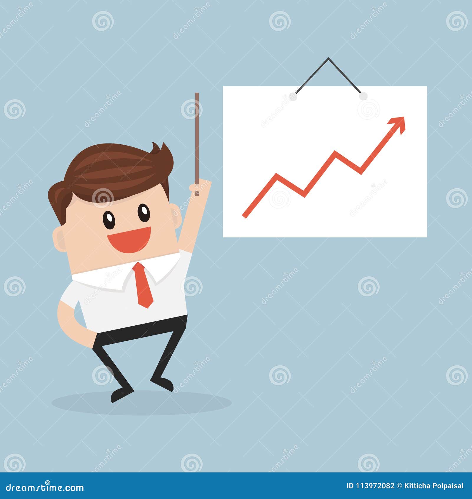 Businessman with Pointer Stick Presenting a Growing Chart. Stock Vector ...