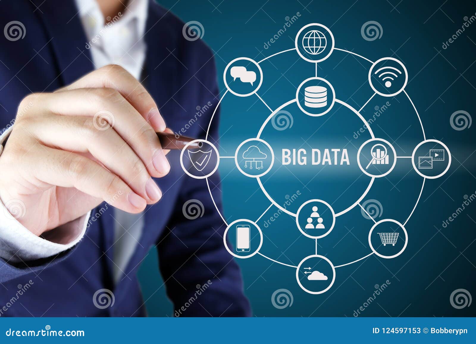 Businessman Pointing at Big Data Symbol.Big Data Concept. Stock Image ...