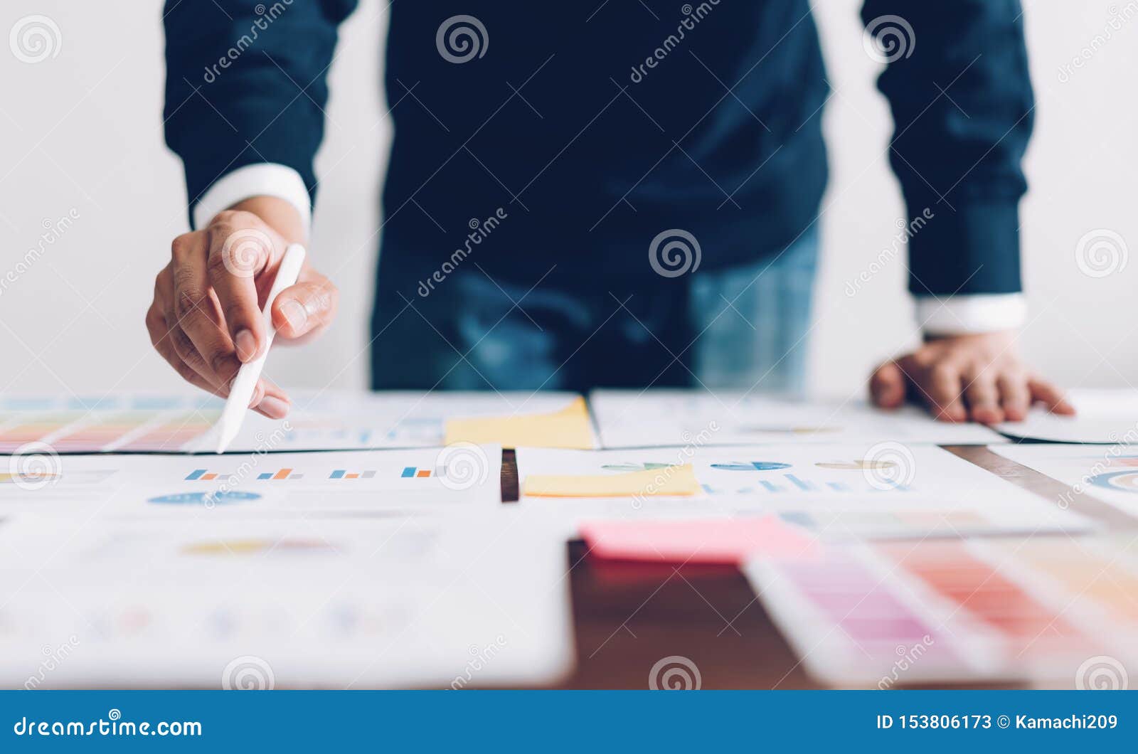 Businessman Pointing Digital Pens and Working on the Table and ...