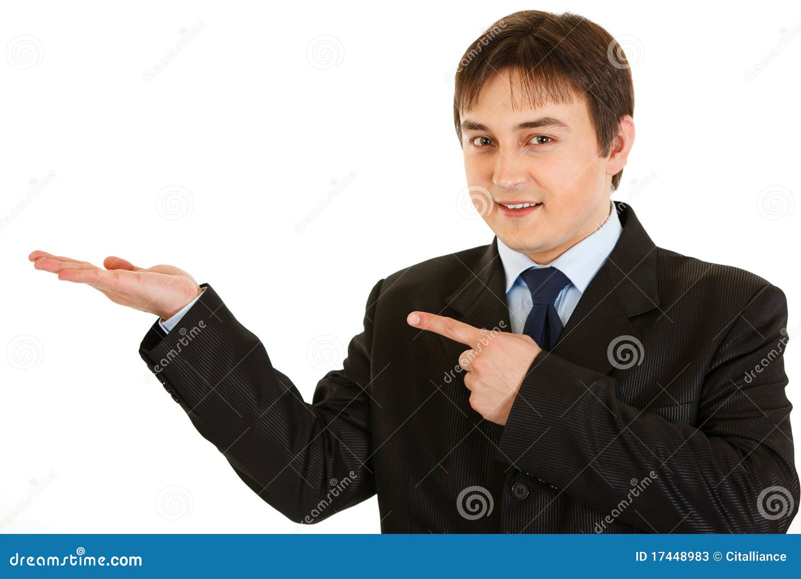 Businessman Pointing Finger on Empty Hand Stock Image - Image of asian ...