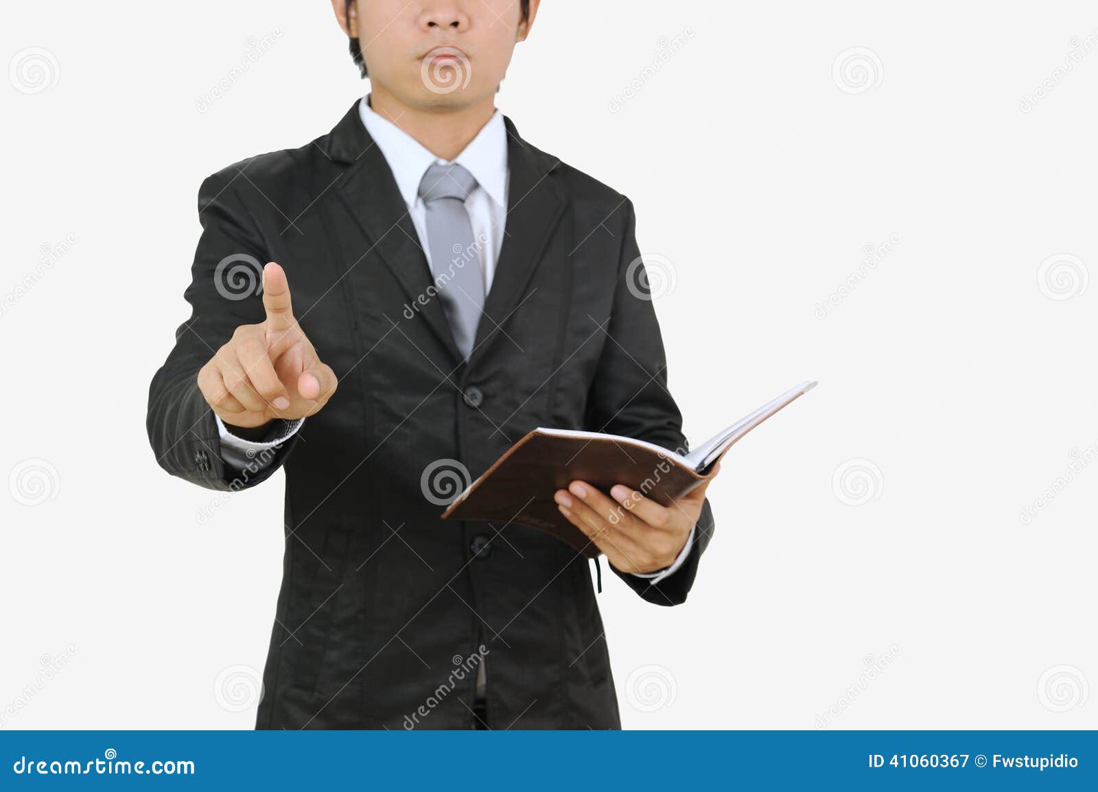 Businessman Pointing and Holding Note Book Isolate Stock Image - Image ...