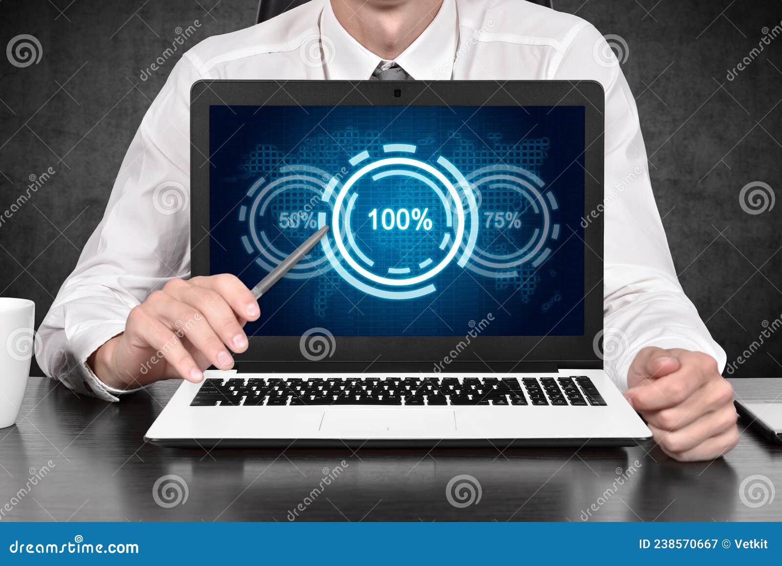 Businessman Pointing on Laptop Screen with Preadsheet, Analytics Data ...