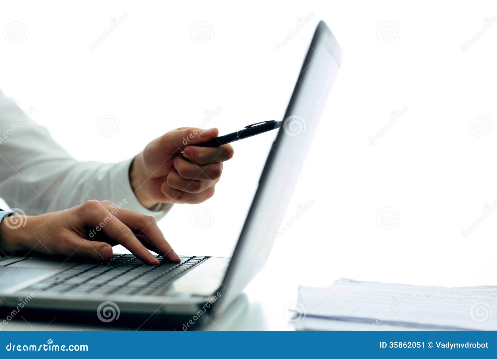 Businessman Pointing at Laptop Stock Image - Image of business ...