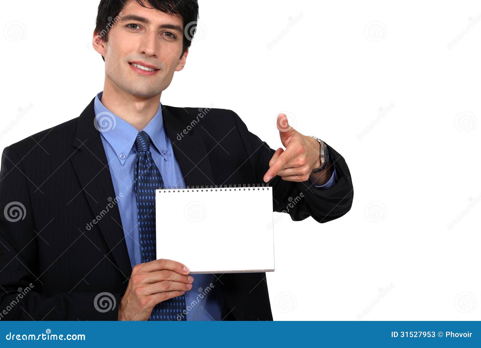 Businessman Pointing at a Notebook Stock Image - Image of office, face ...