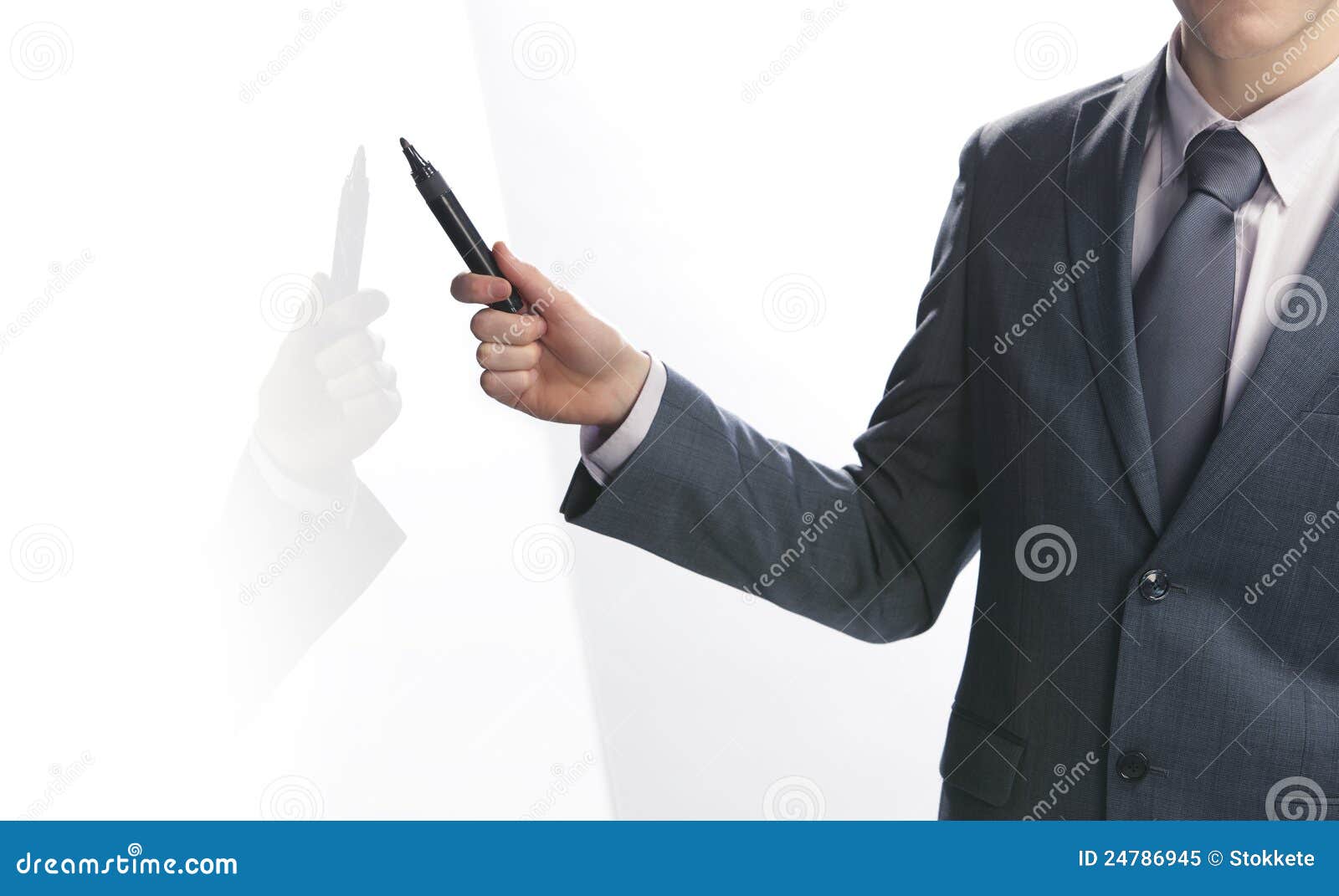 Businessman Pointing with a Pen Stock Image - Image of success, collar ...