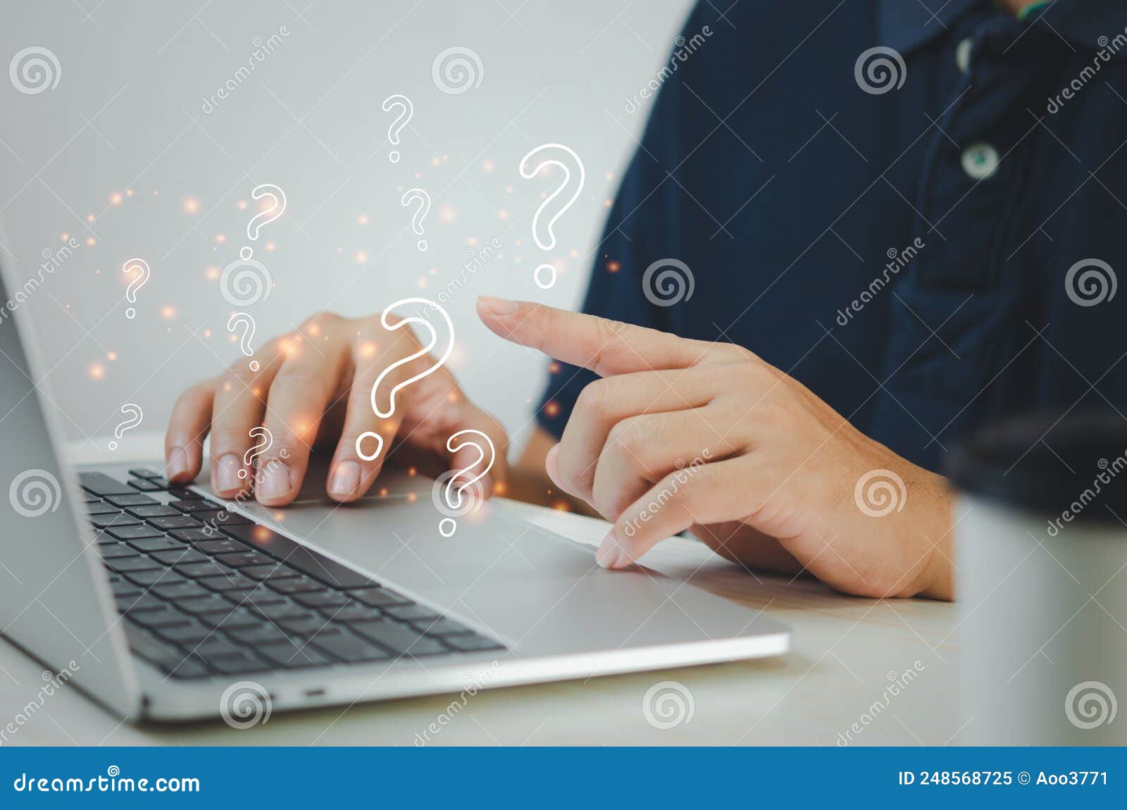 Businessman Pointing a Question Mark. Business Computer Technology ...