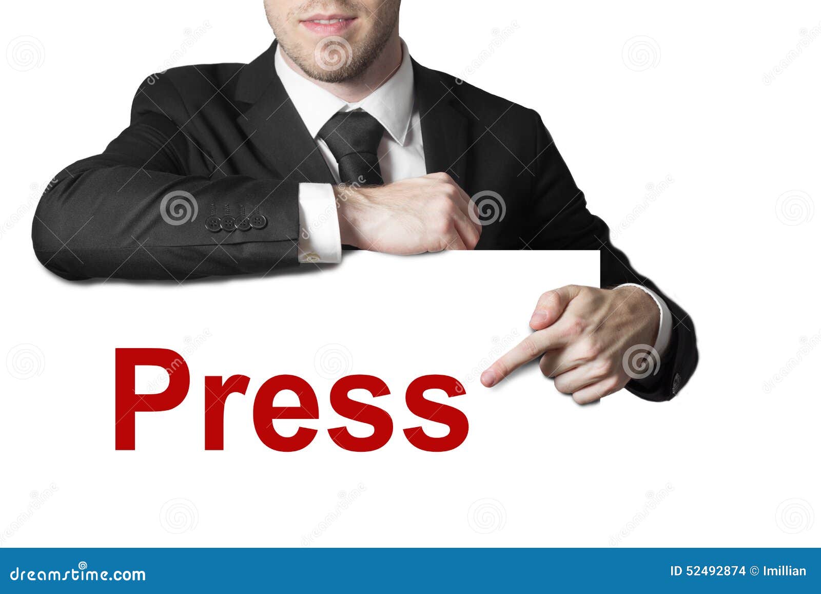 Businessman Pointing on Sign Press Stock Photo - Image of channel ...