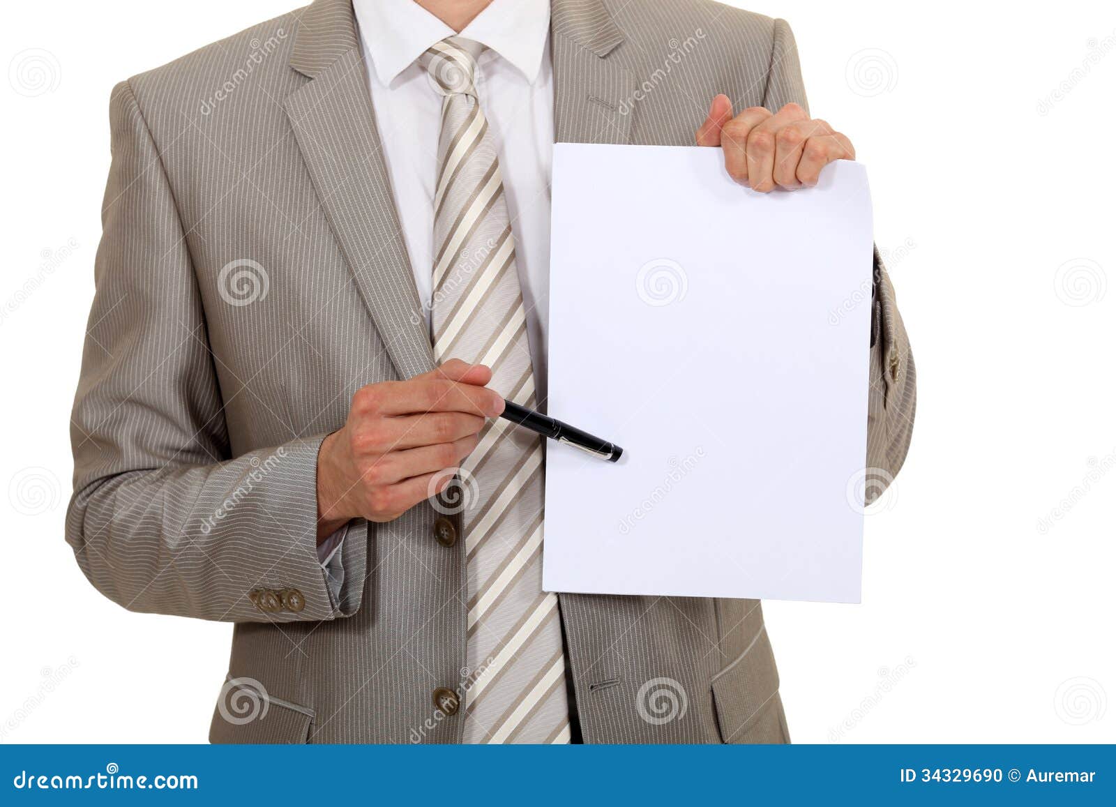 Businessman Pointing To Blank Paper Stock Photo - Image of gray, hold ...