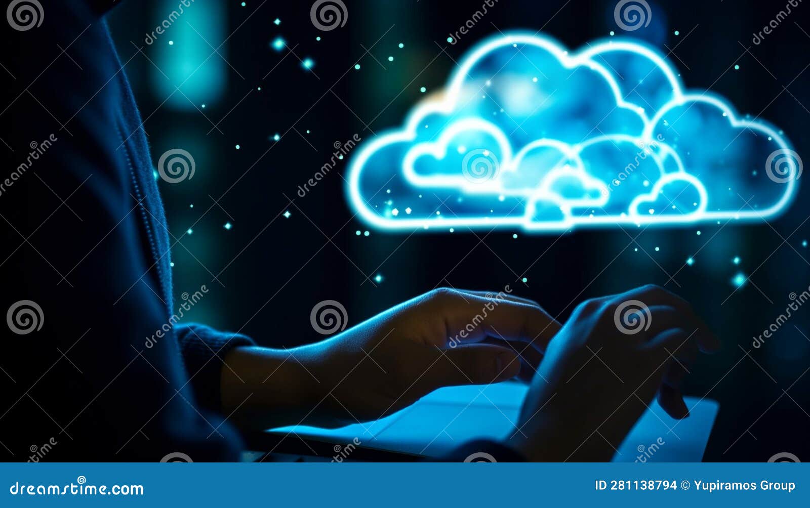 Businessman Pointing To Glowing Blue Cloud Computing Network ...