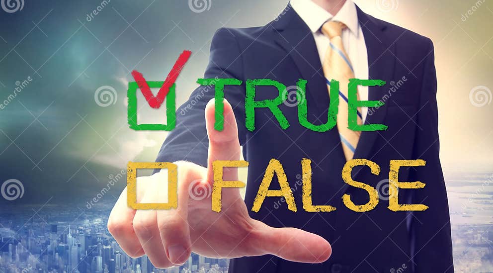 Businessman pointing TRUE stock image. Image of choice - 38673881